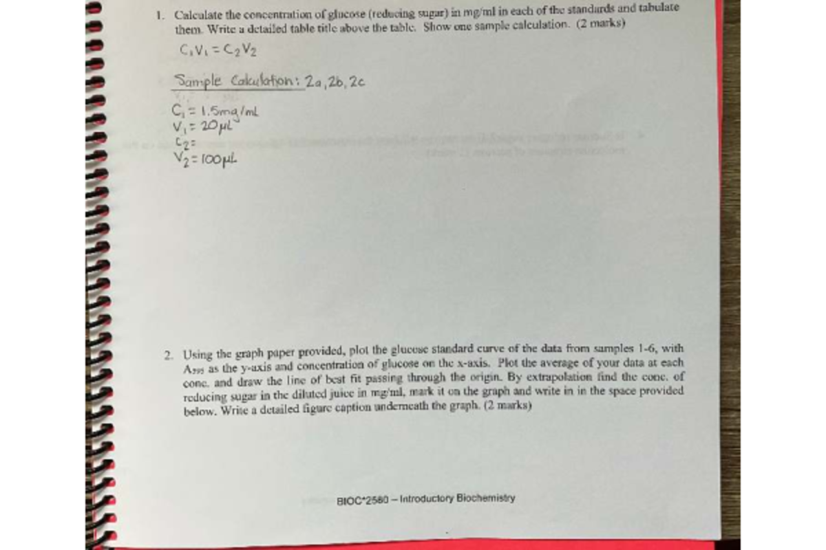 1YY Introductory Biochemistry Lab 5: Glucose Concentration Analysis ...