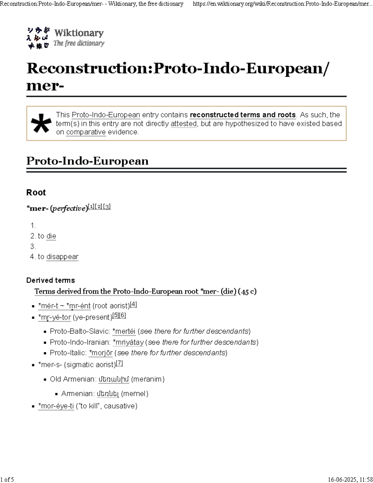 Reconstruction of Proto-Indo-European Root "mer-" - Wiktionary Entry ...