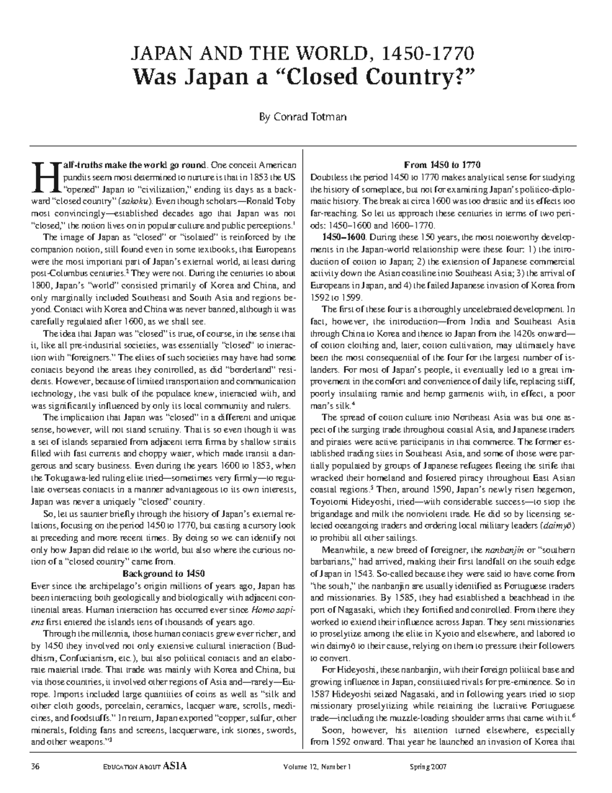 Japan and the World, 1450–1770: Debunking the "Closed Country" Myth ...
