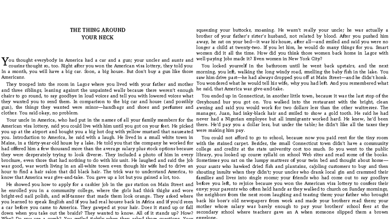 The Thing Around Your Neck: A Short Story Analysis - Studocu