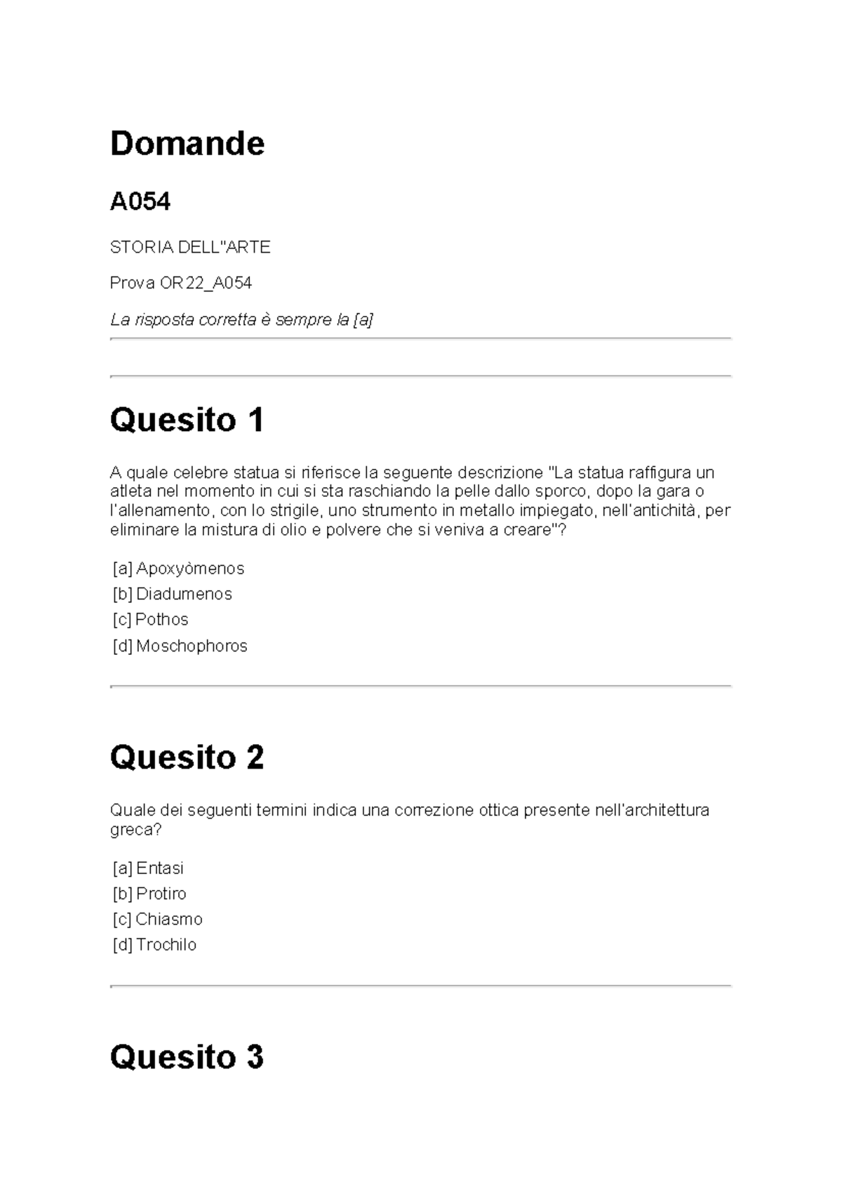 Domande A054 STORIA Prova OR22: Quiz e Quesiti di Arte e Architettura ...