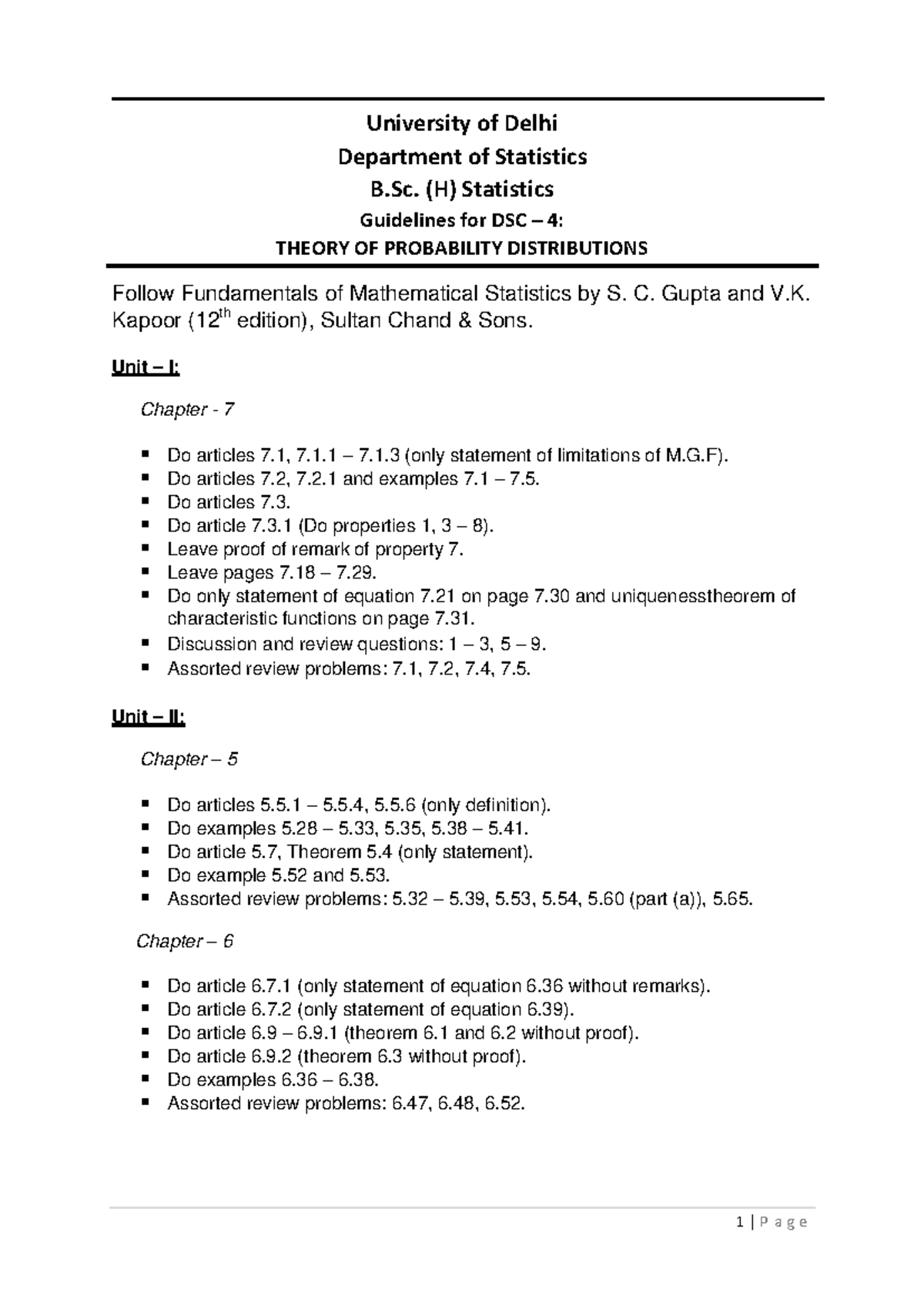 NEP Guidelines for DSC 4: Theory of Probability Distributions - Studocu