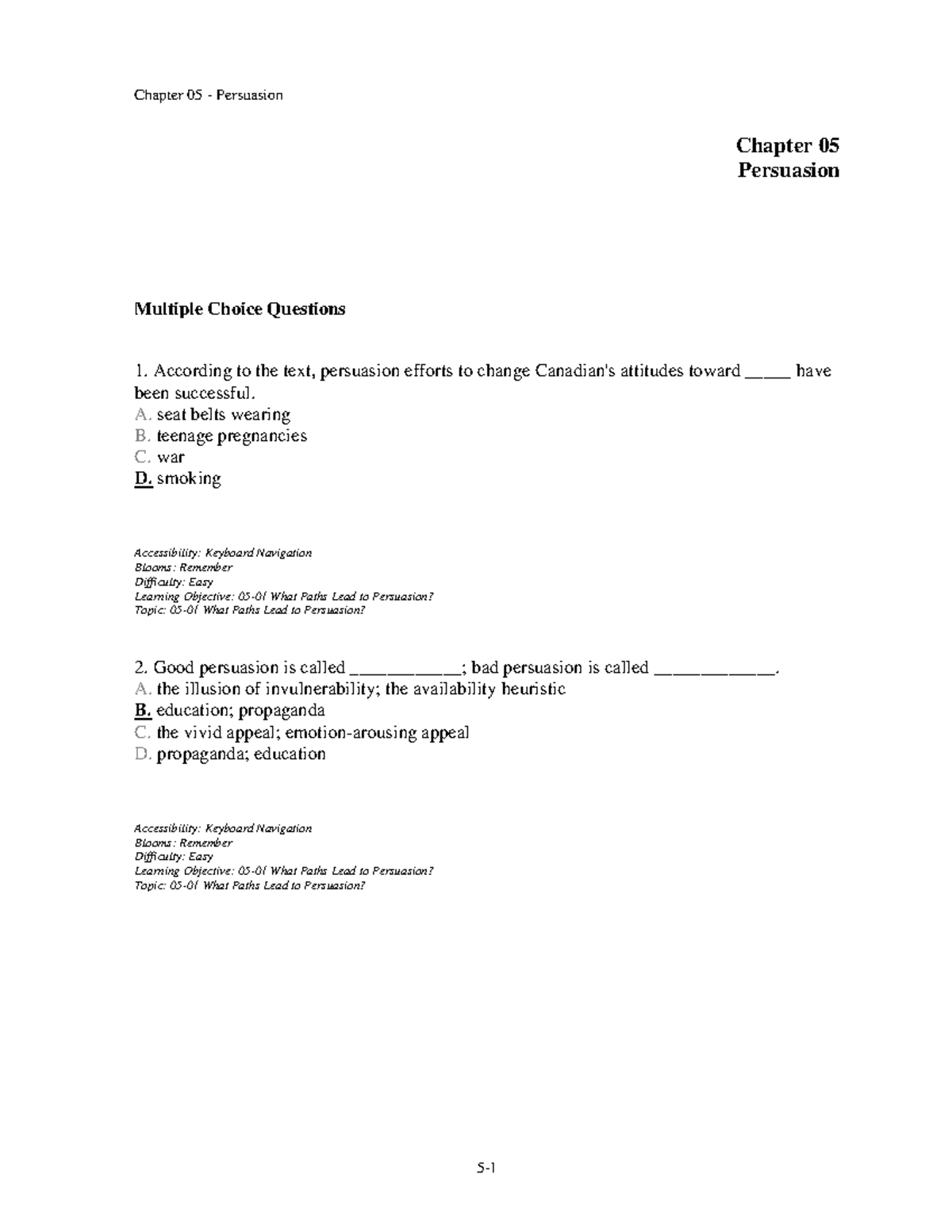 TB\Chap 005 - practice multiple choice - Chapter 05 Persuasion Multiple ...