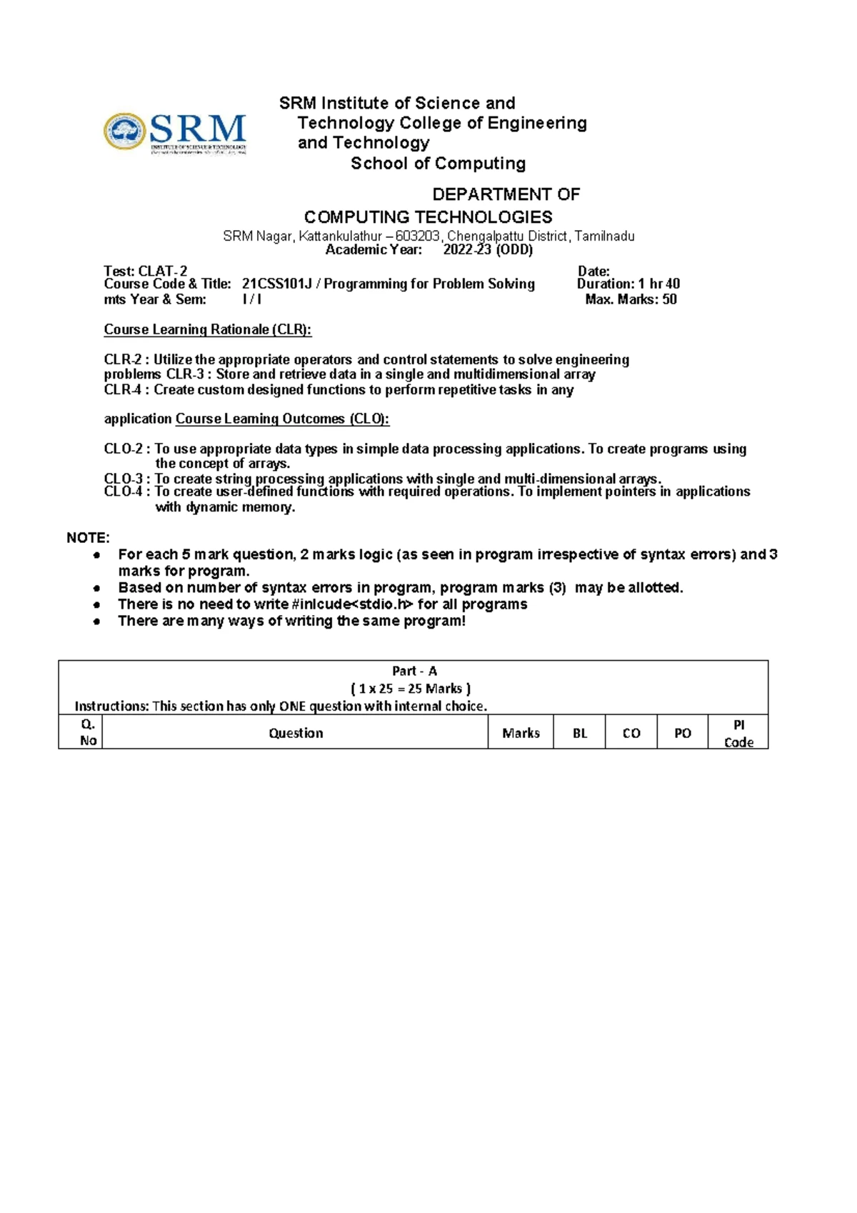 PPS 21 CSS 101 J Syllabus for Problem Solving & Programming 2021 - Studocu