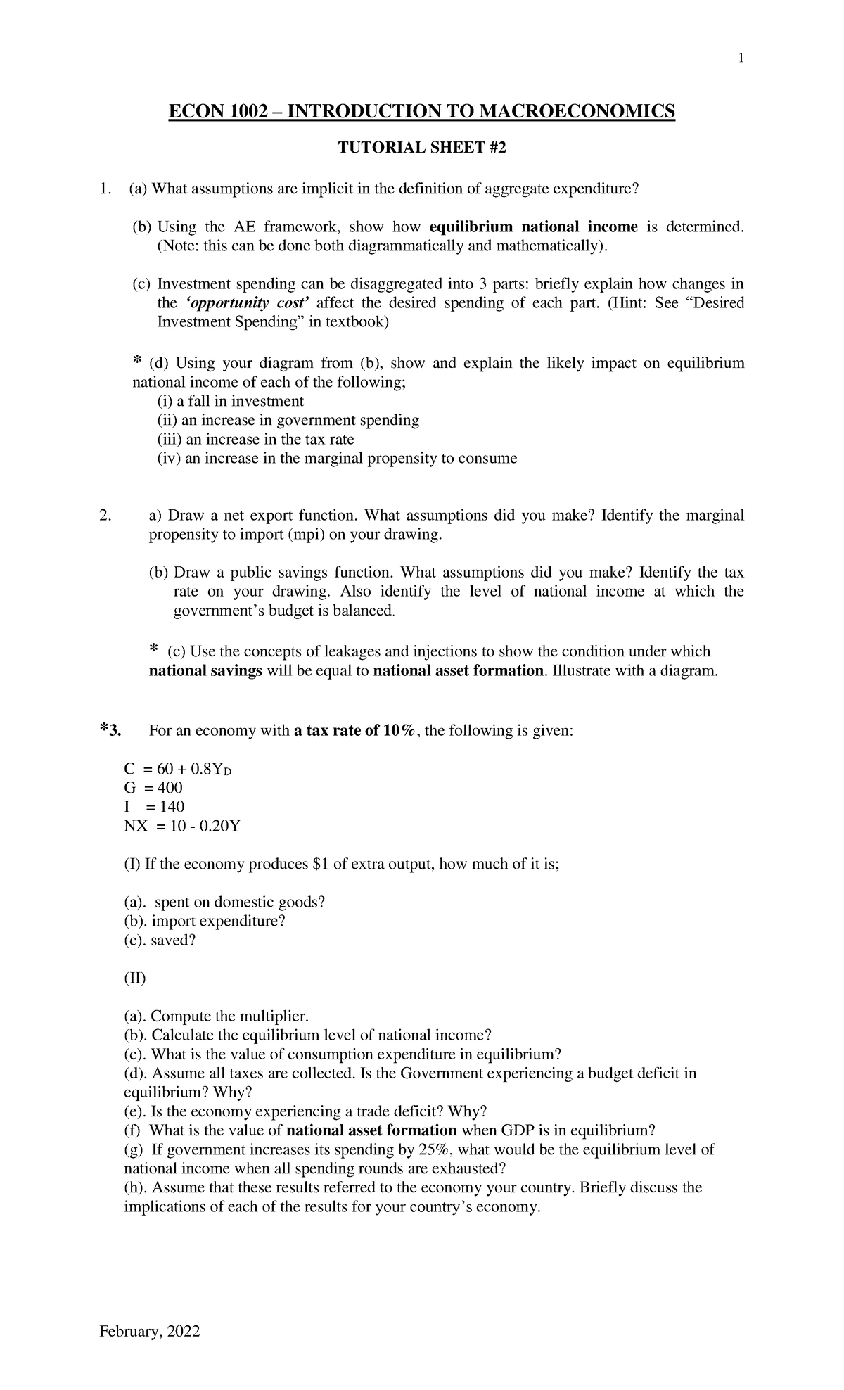 ECON 1002 – MACROECONOMICS TUTORIAL SHEET #2 & KEY CONCEPTS - Studocu