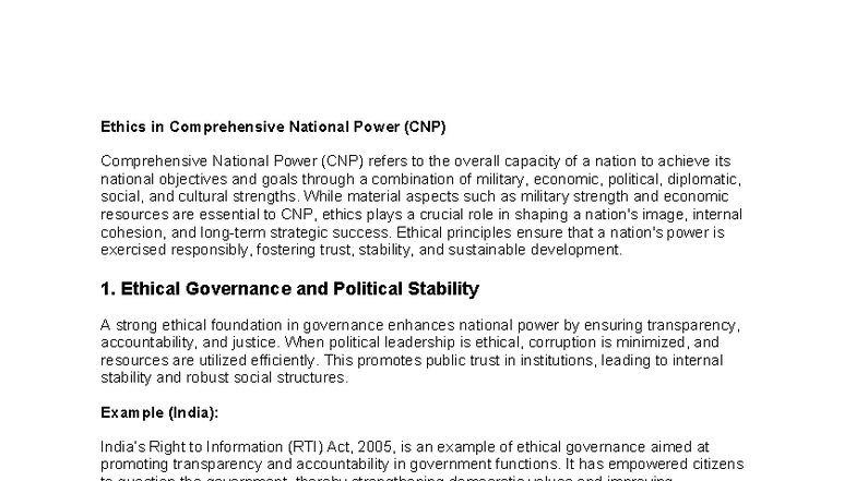 Ethics in Comprehensive National Power (CNP): A Strategic Overview ...