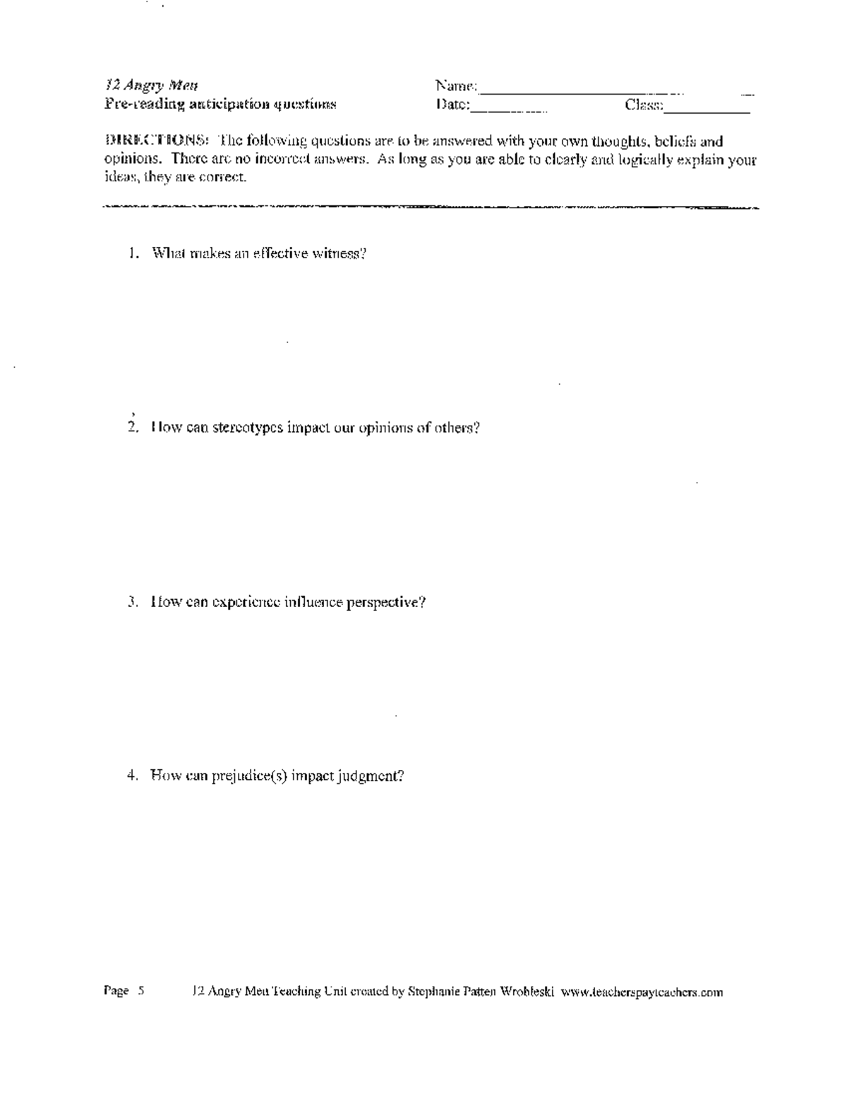 12 Angry Men Study Packet: Discussion Questions & Analysis - Studocu