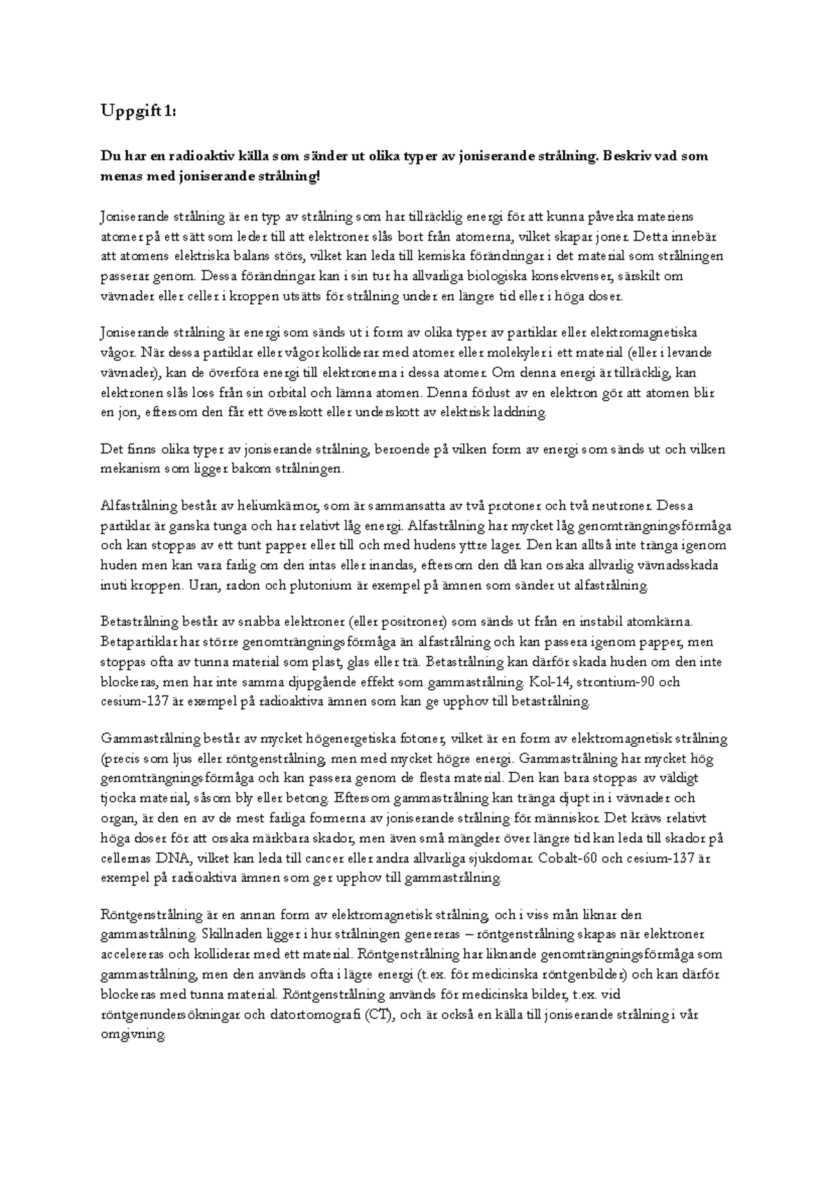 Fy1a U4 Uppdrag 4: Joniserande Strålning, Tidsdilatation & Radioaktiva Isotoper - Studocu