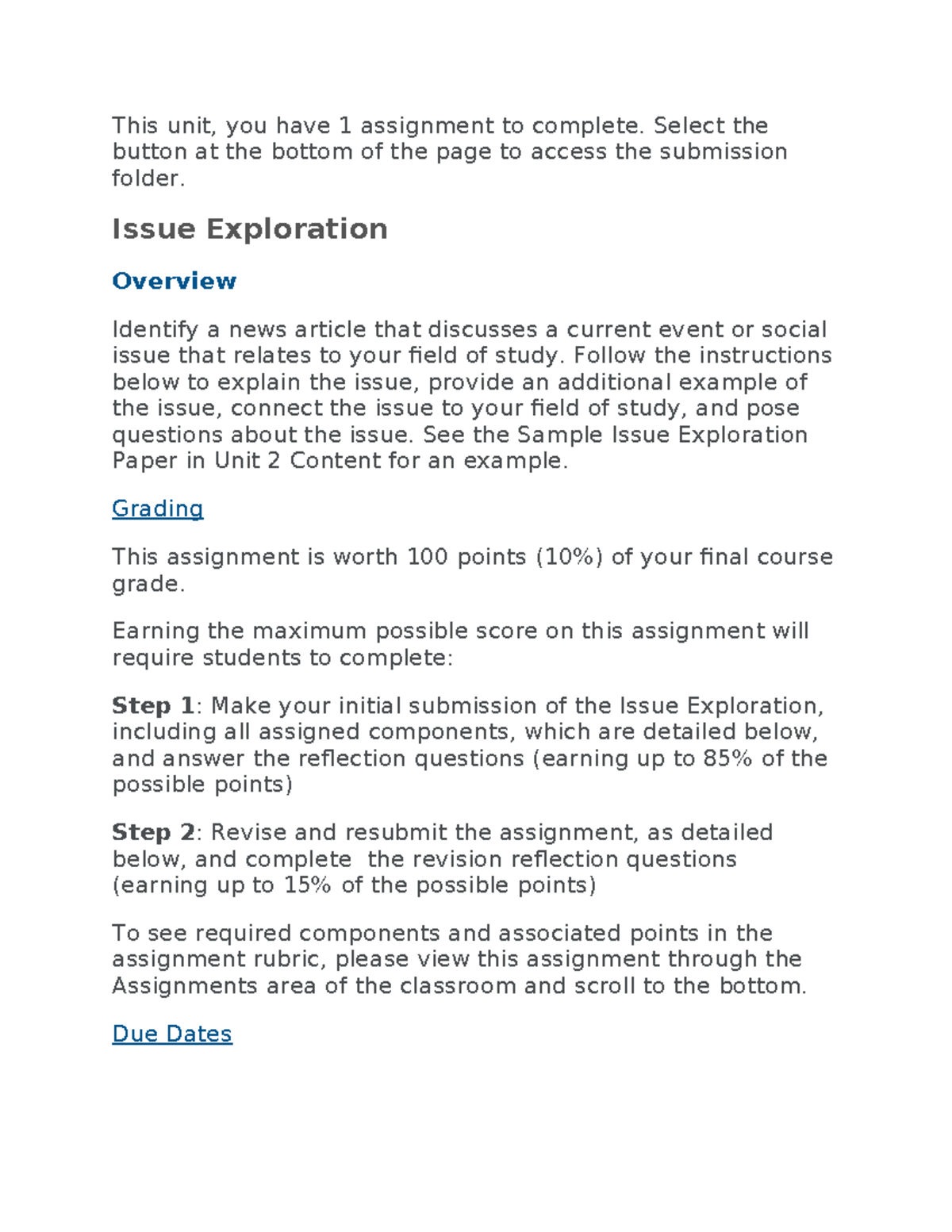 Unit 2 Assignment: Issue Exploration Overview (22ass11) - Studocu