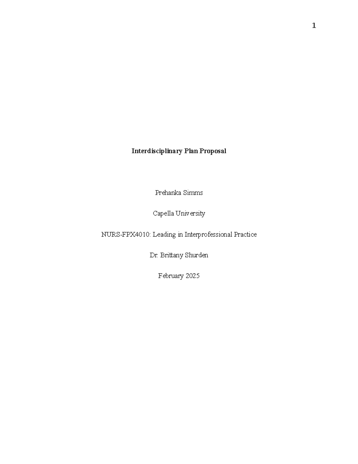 Interdisciplinary Plan Proposal for Nursing Staffing - 4010 Assessment ...