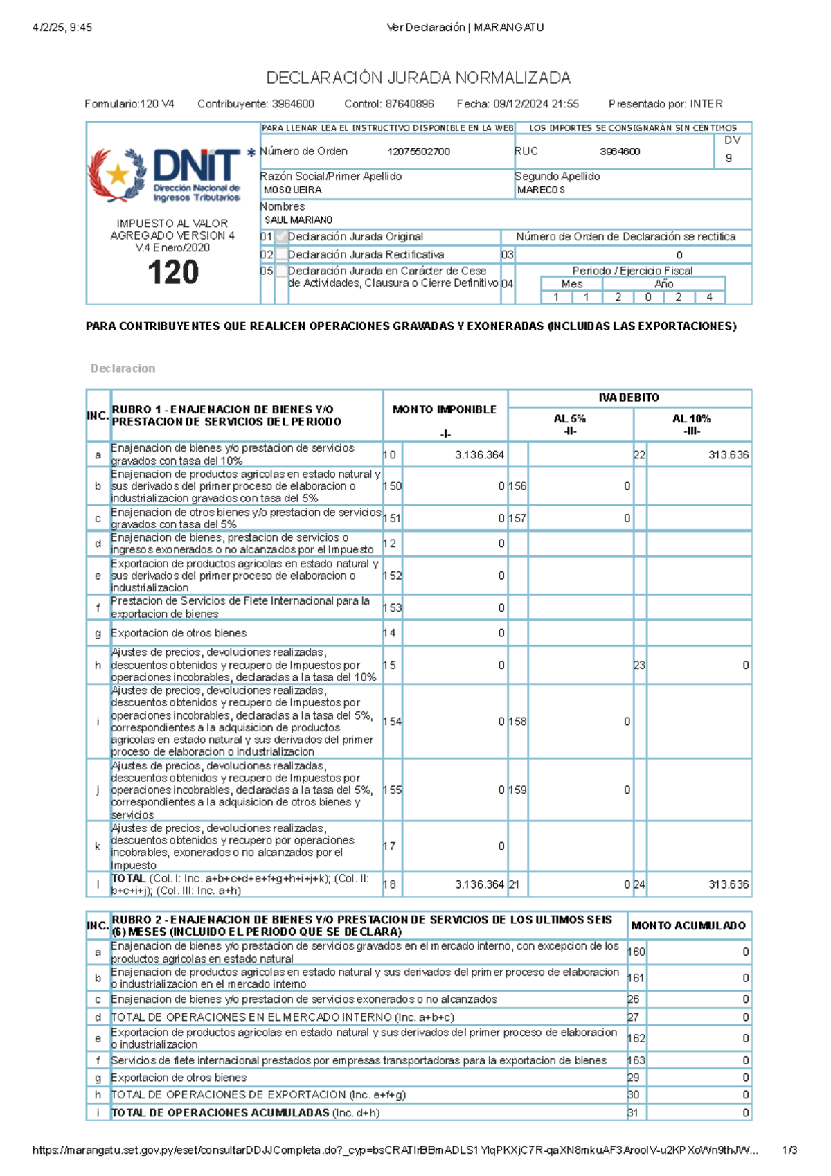 Declaracion Jurada Noviembre 2024 - DECLARACIÓN JURADA NORMALIZADA ...