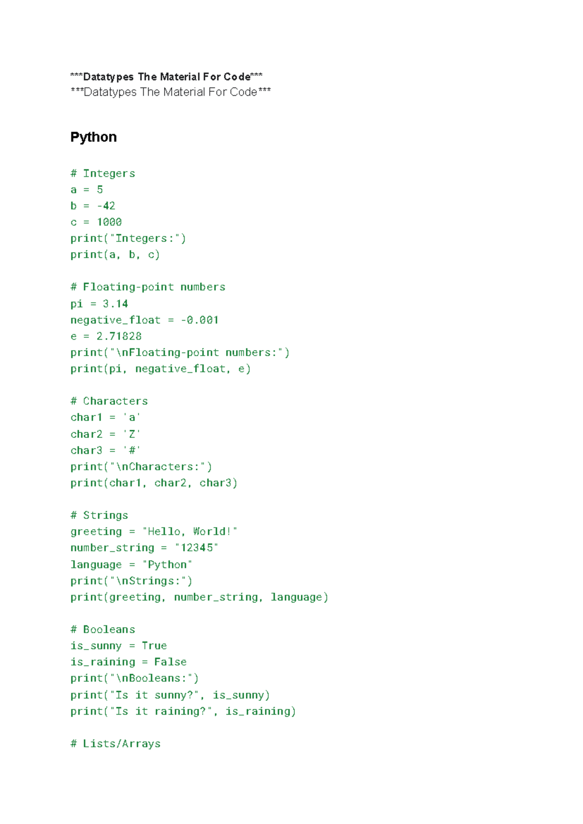 Python Data Types Overview: Integers, Strings, and More - Studocu