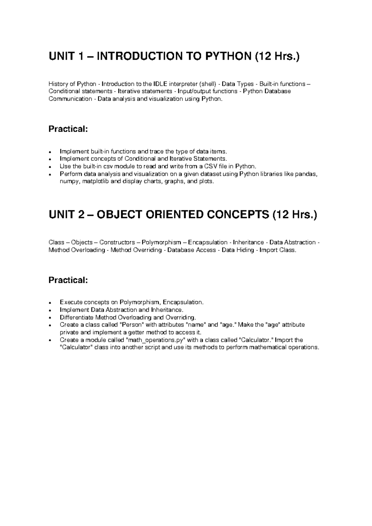 CS101: Unit 1 & 2 - Intro to Python & OOP Concepts Overview - Studocu