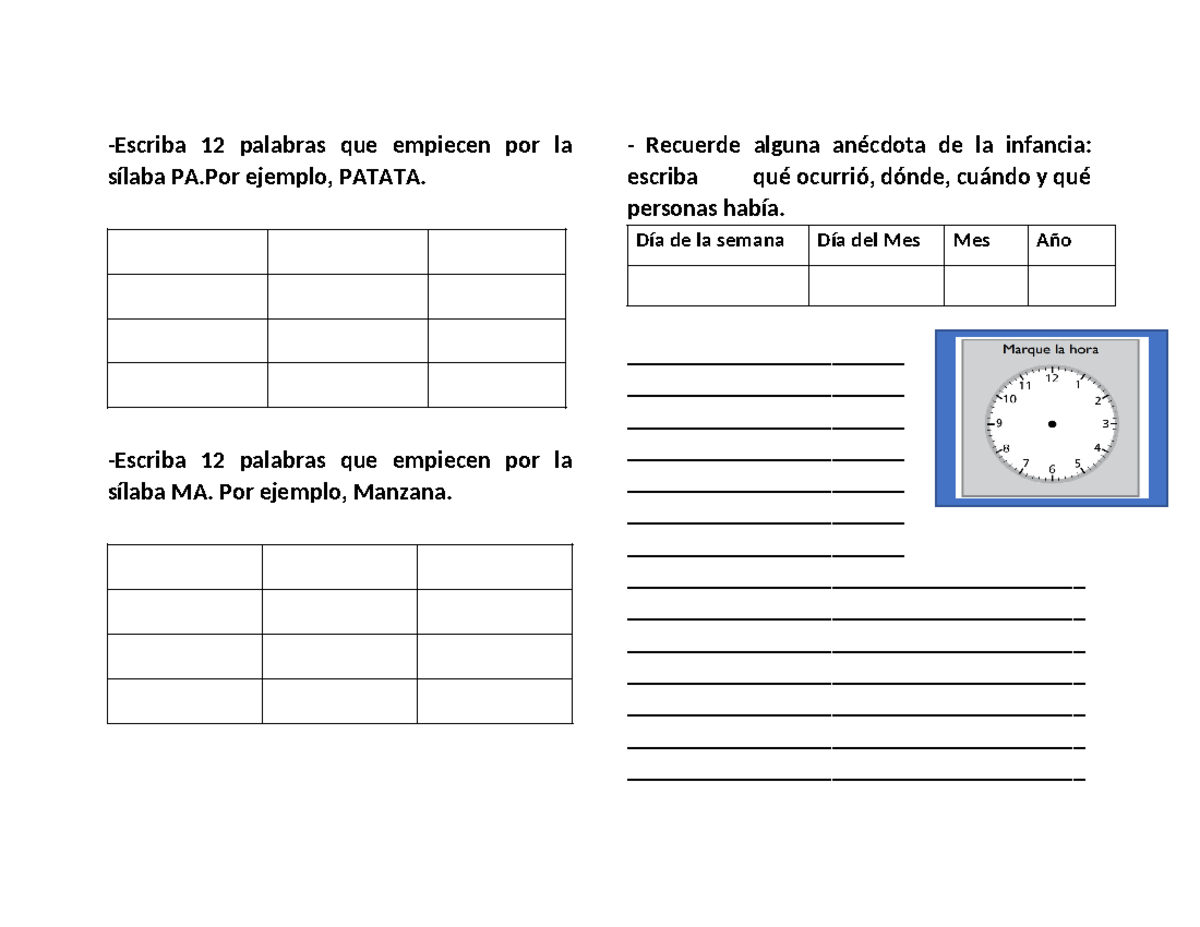 Escriba 12 palabrasmental -Escriba 12 palabras que empiecen por la ...