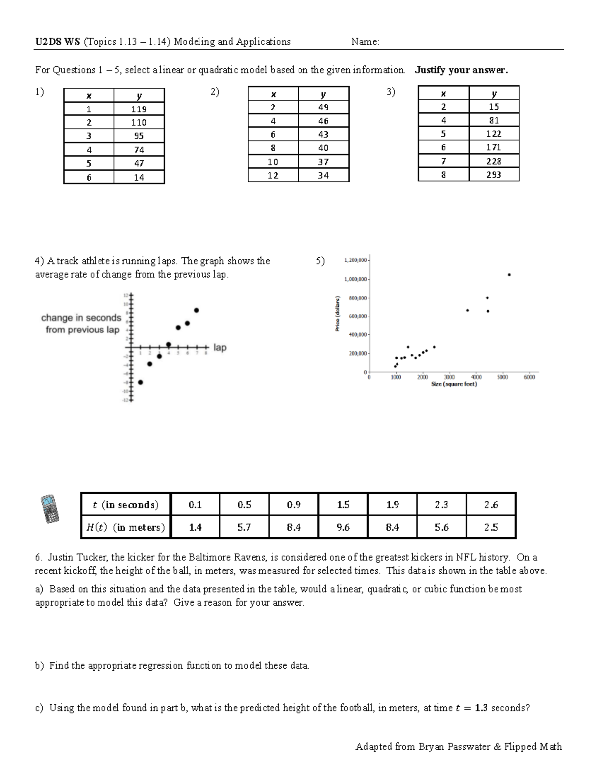 U2D8 WS - Modeling and Applications Worksheet for Math Class - Studocu