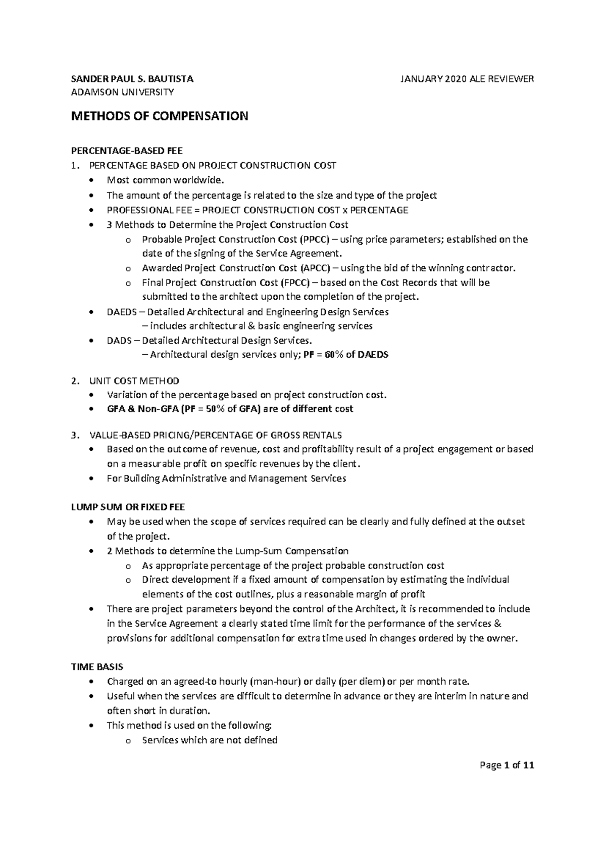 Methods OF Compensation - ADAMSON UNIVERSITY METHODS OF COMPENSATION ...