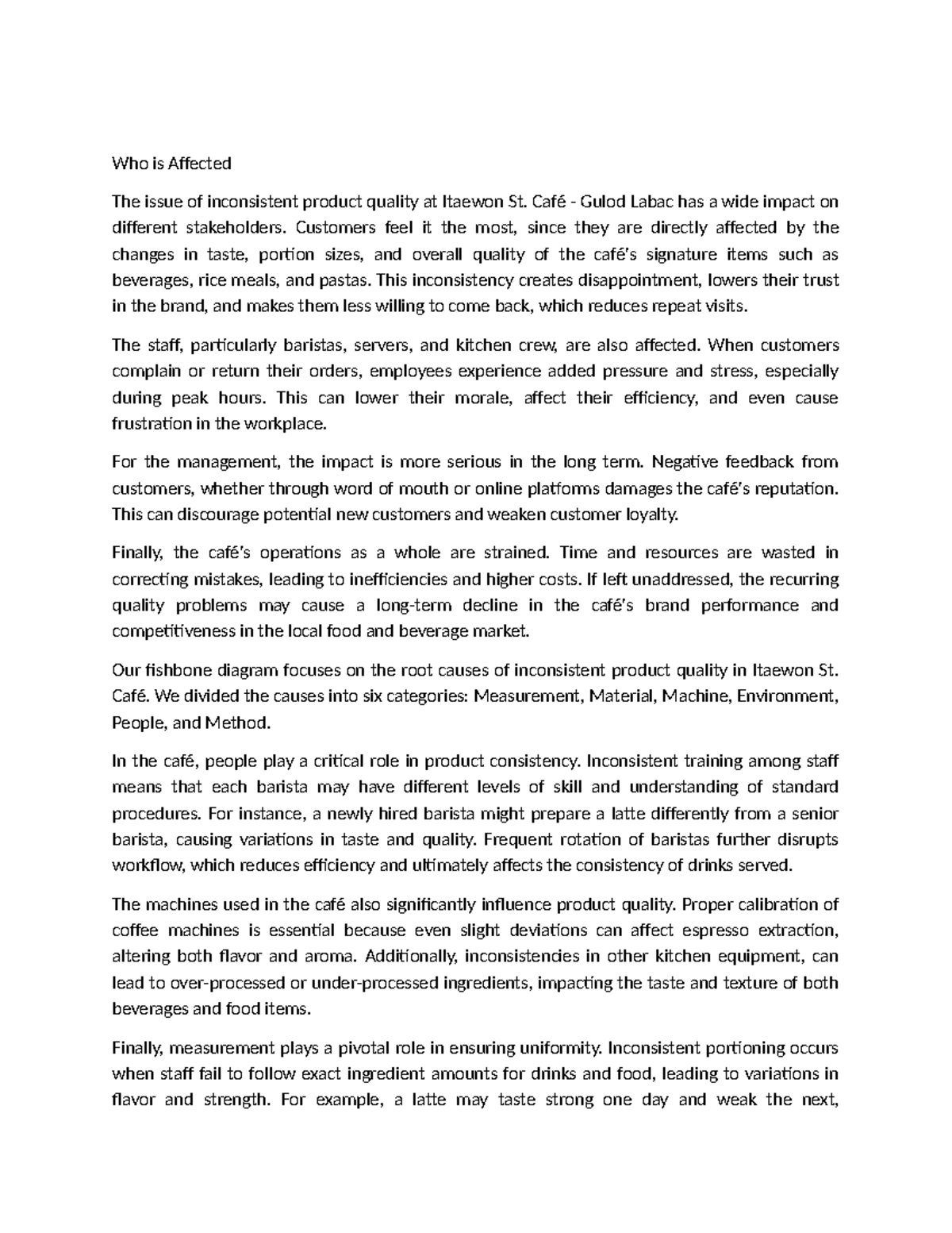 Impact of Inconsistent Product Quality at Itaewon St. Café - Studocu