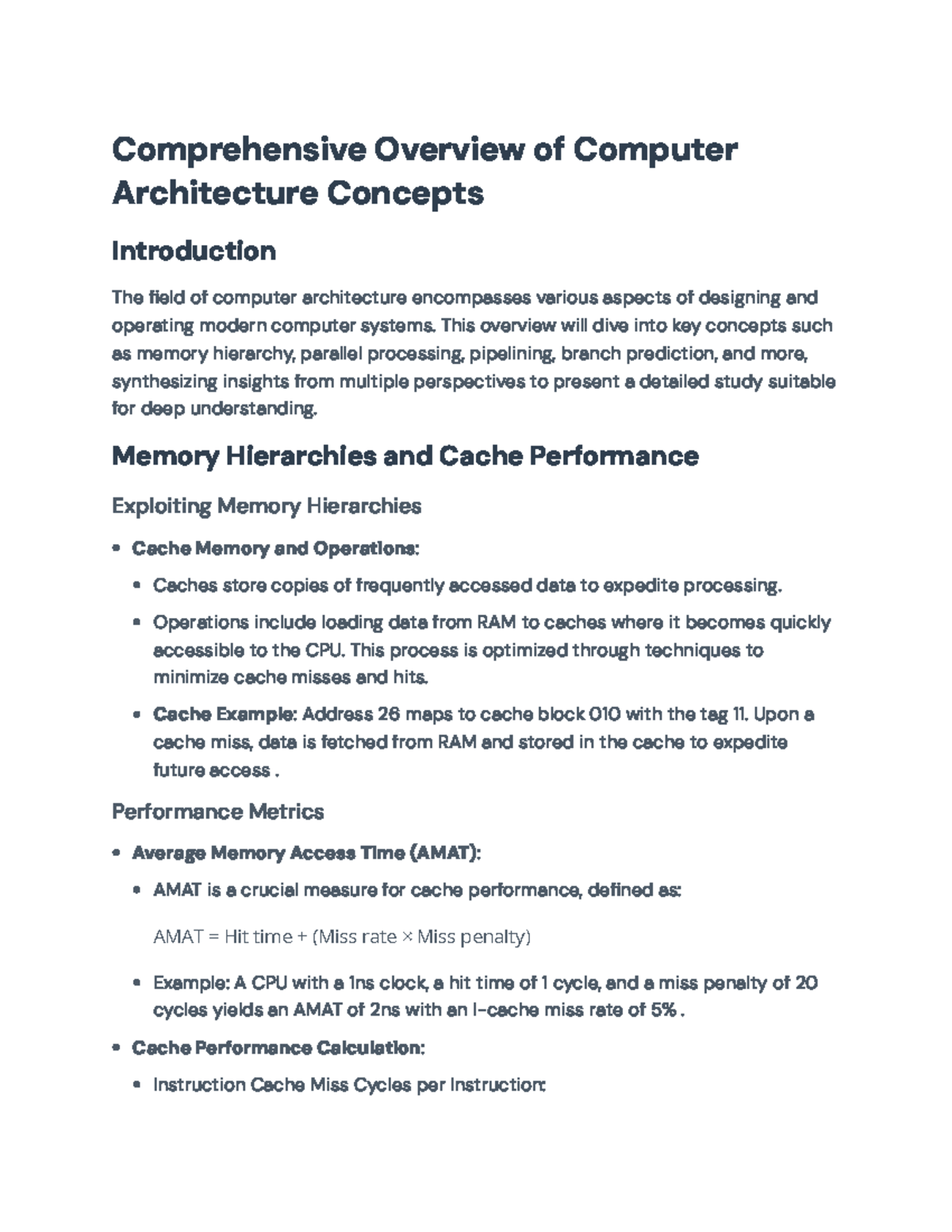 Comprehensive Overview of Computer Architecture Concepts (CSE 101 ...