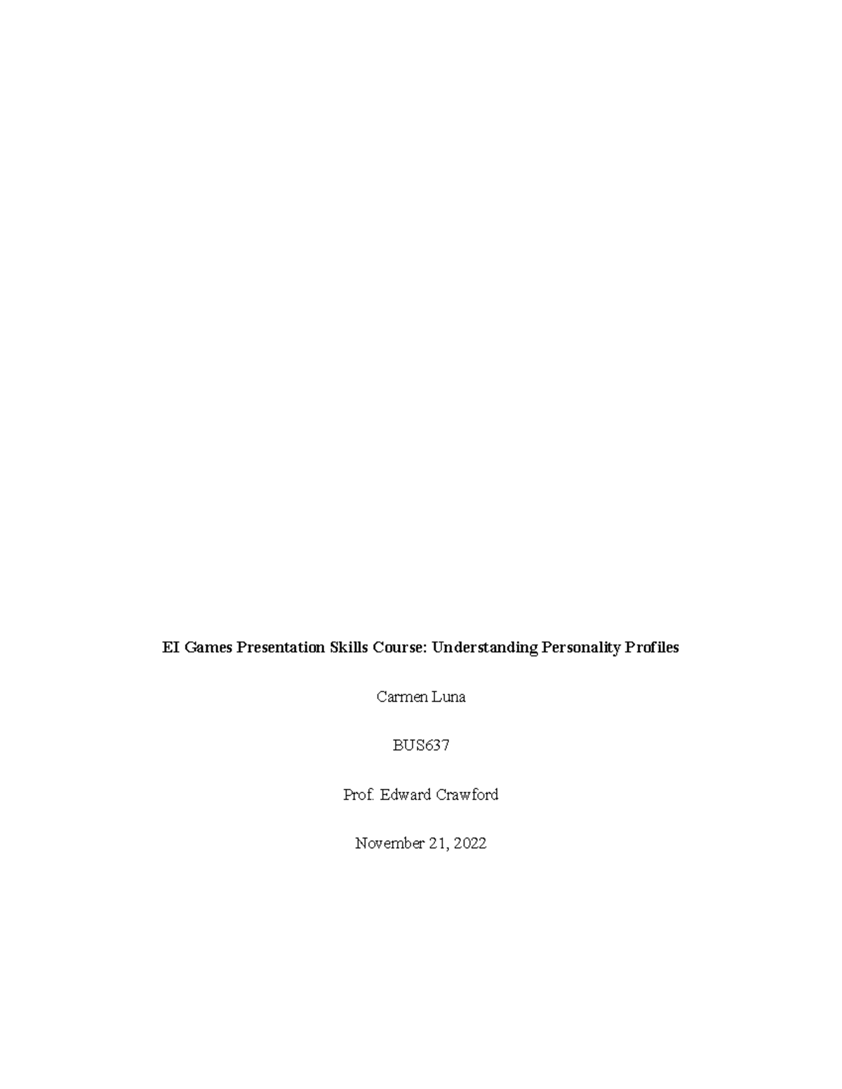 BUS637: EI Games Presentation Skills - Understanding Personality ...