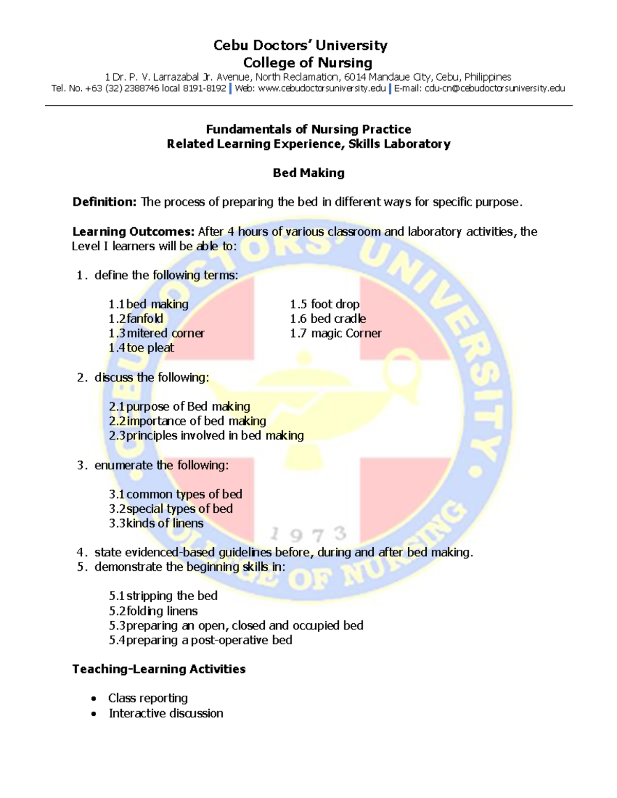 **NUR 101: Bed Making Procedures for Nursing Fundamentals** - Studocu
