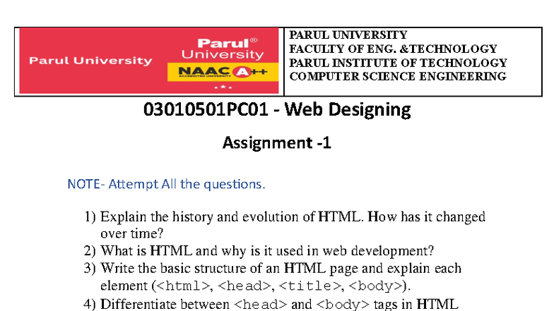 Web Designing Assignment 03010501PC01: HTML & CSS Concepts - Studocu