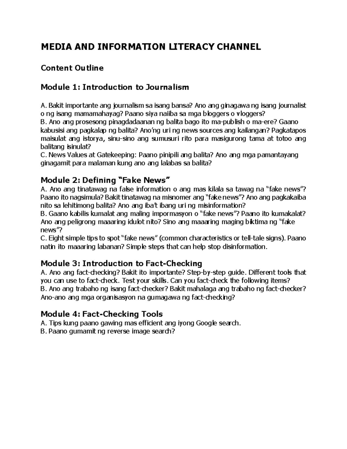 Media Literacy and Fact-Checking: English M163542 Modules Overview ...