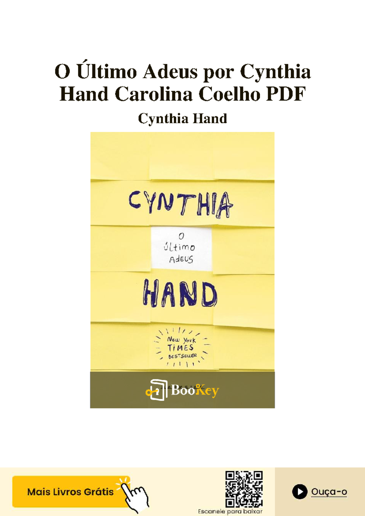 O Último Adeus: Resumo e Análise do Livro de Cynthia Hand - Studocu