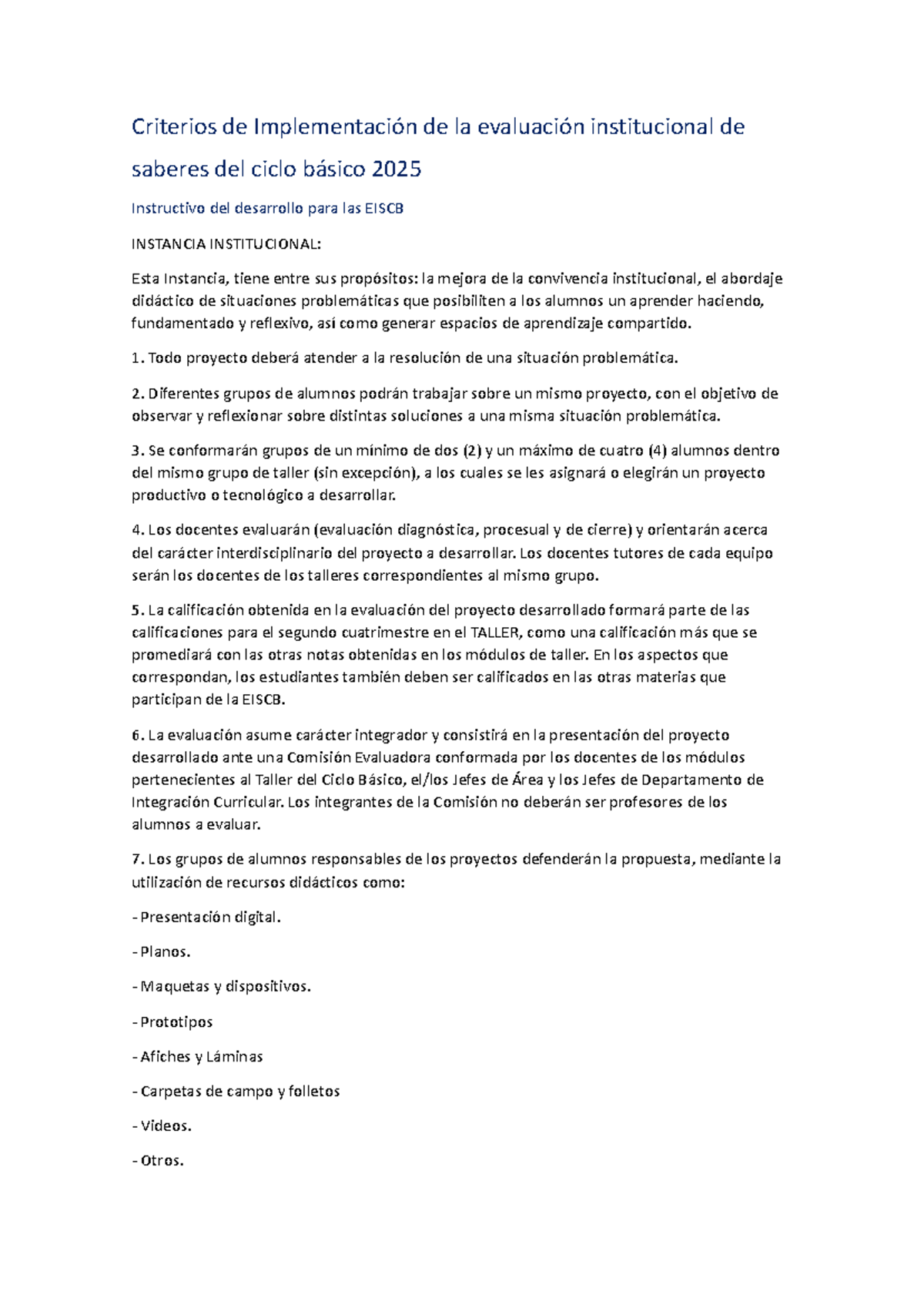 Criterios de Implementaci-n de la evaluaci-n institucional de ...