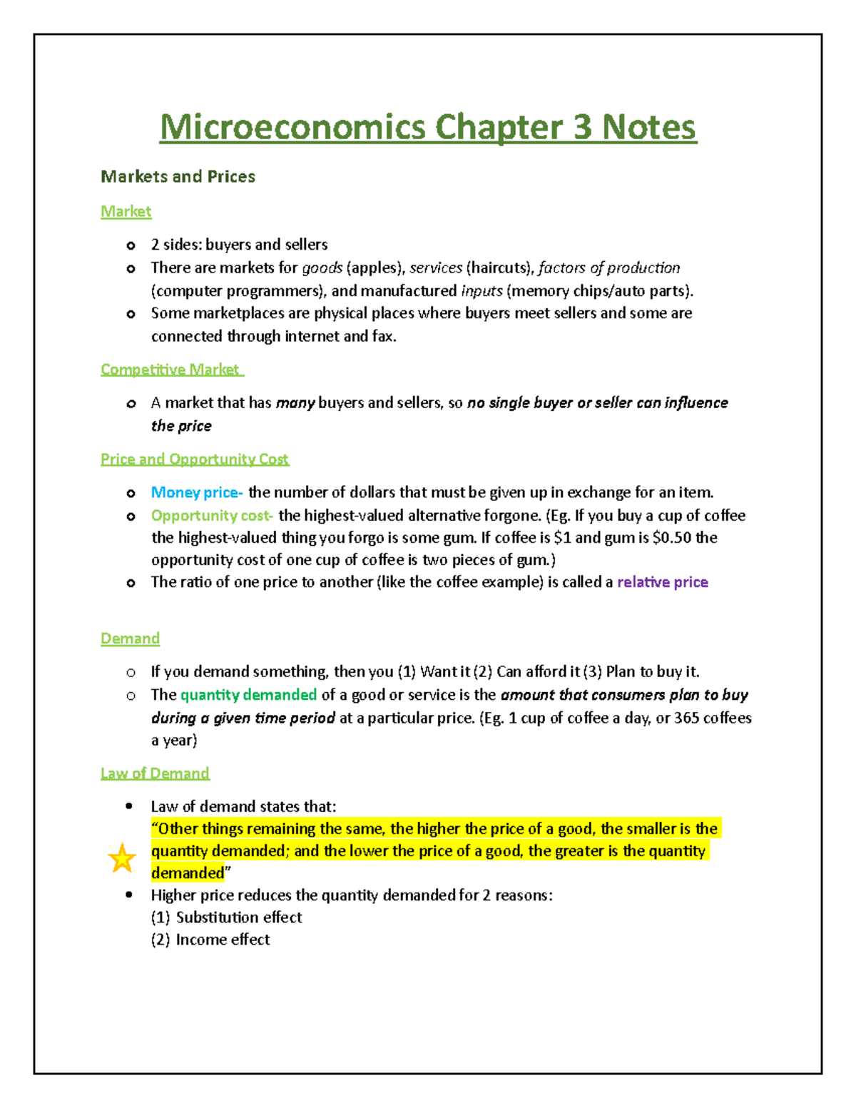 Microeconomics Chapter 3 Notes - Microeconomics Chapter 3 Notes Markets ...