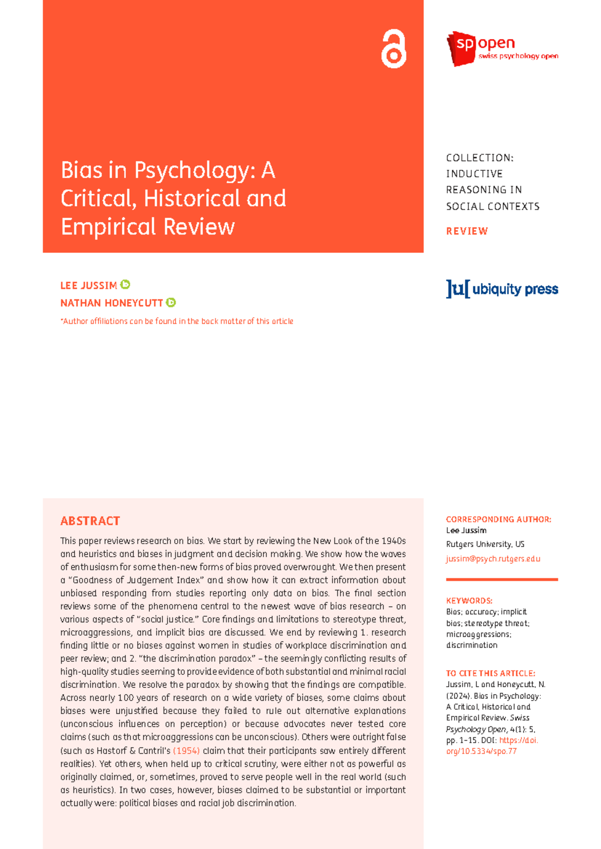 Bias in Psychology: A Critical Review of Historical and Empirical ...