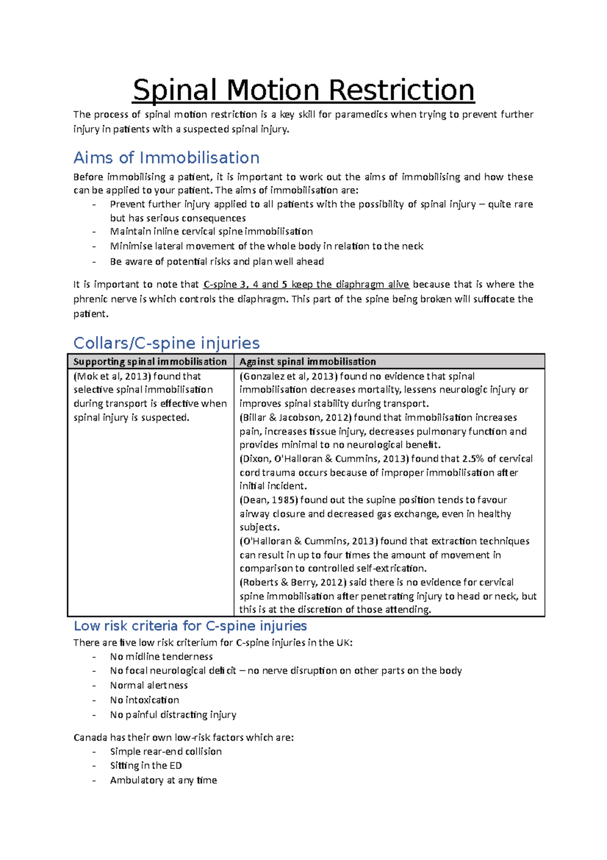 Paramedic Guidelines on Spinal Motion Restriction and Immobilisation ...