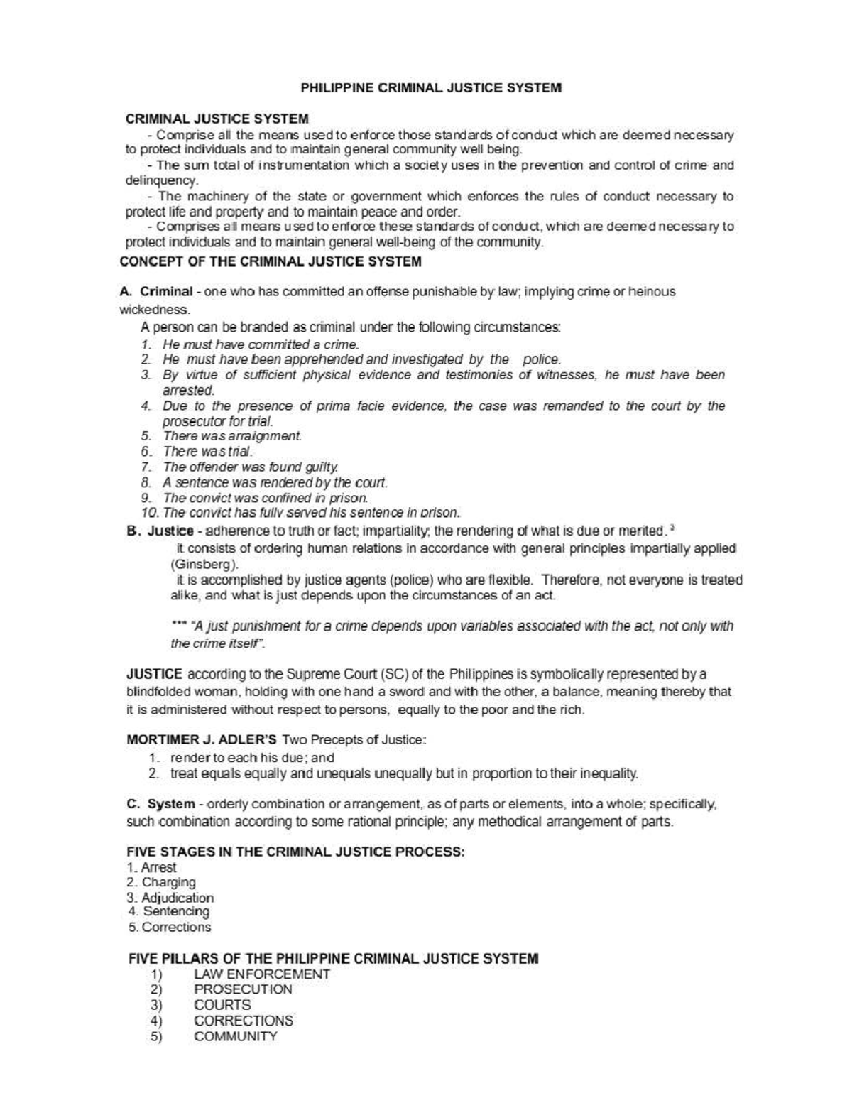 CLJ1 - Philippine Criminal Justice System: Comprehensive Lecture Notes ...