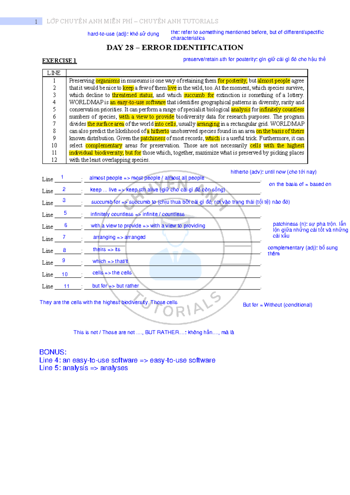 DAY 28 ERROR IDENTIFICATION EXERCISE WITH KEY - LỚP CHUYÊN ANH MIỄN PHÍ - Studocu
