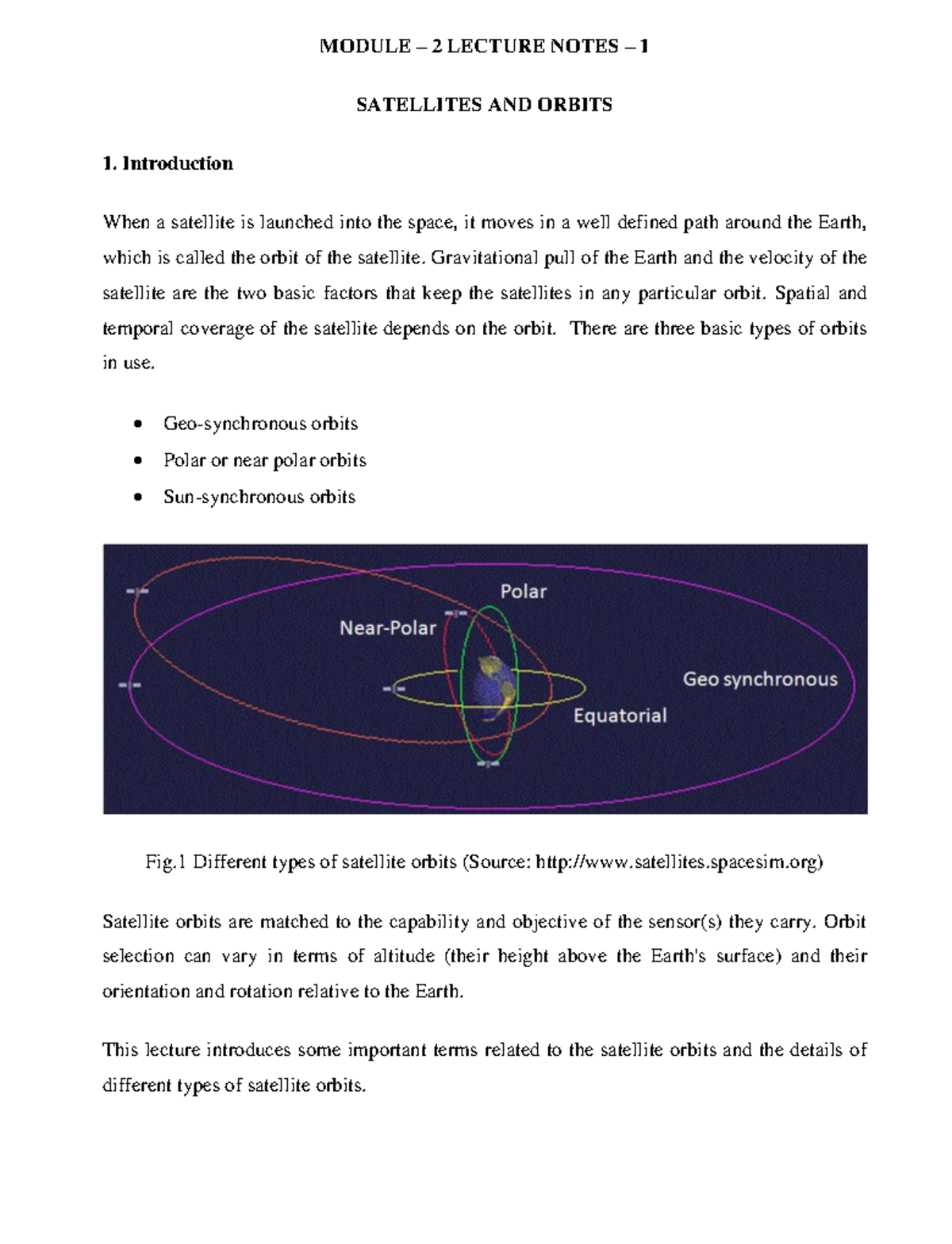 Lecture 6 - Remote Sensing - MODULE – 2 LECTURE NOTES – 1 SATELLITES ...