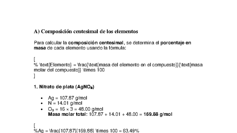 Composición Centesimal de Elementos - Unidad 3 Actividad 3 - Studocu