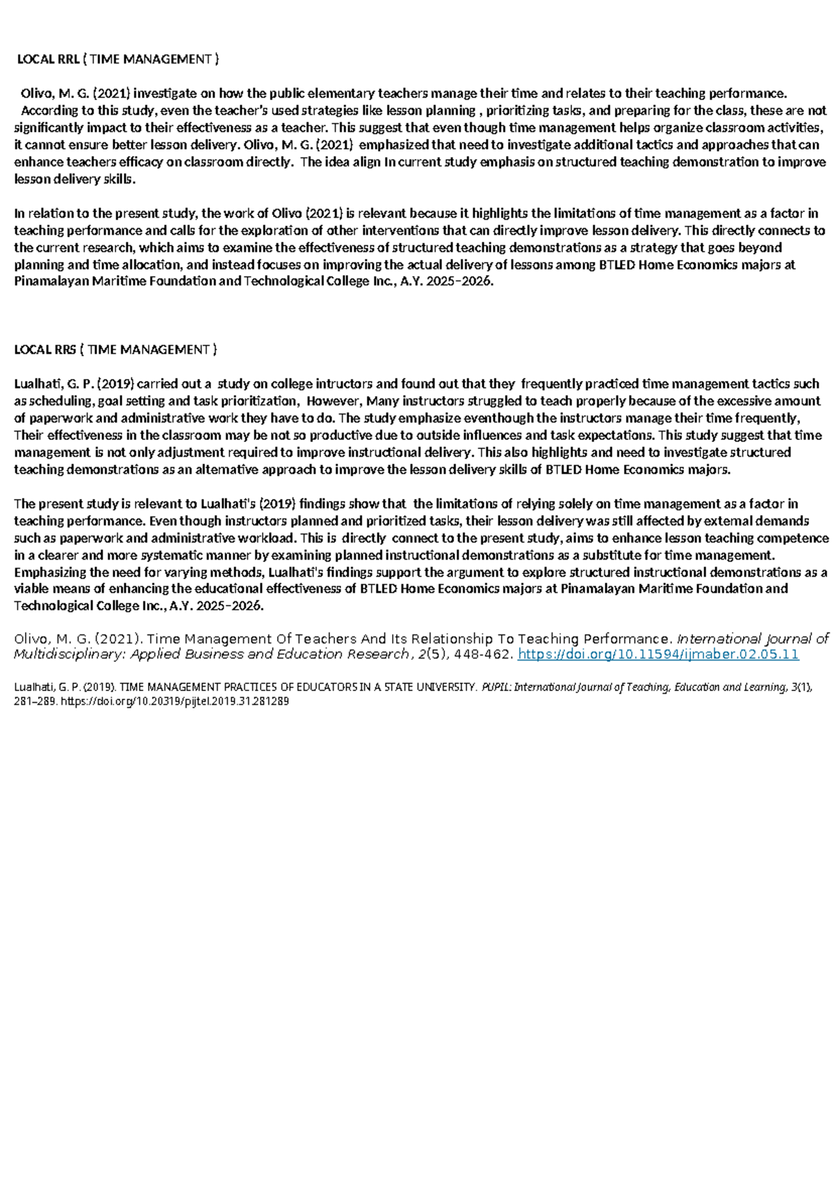 RRL & RRS Local: Time Management in Teaching Performance Analysis - Studocu