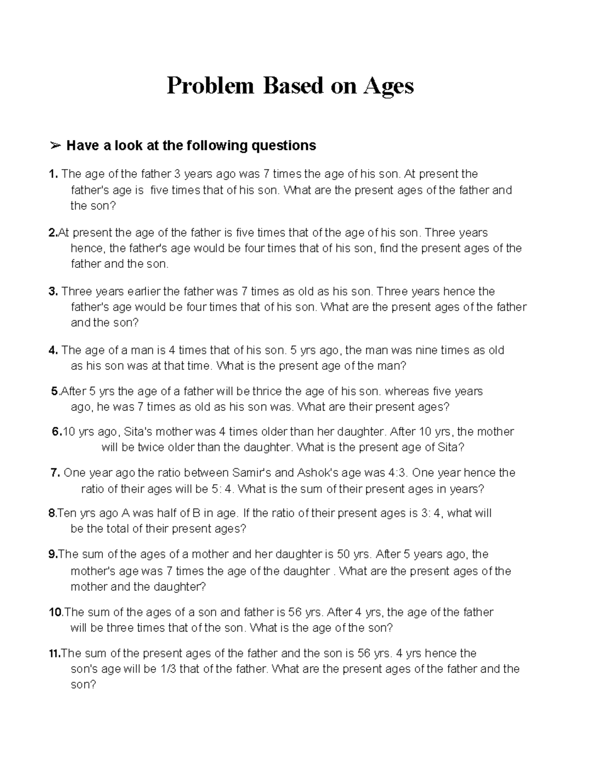 Problem Set on Ages (11) - Age Ratio and Present Age Calculations - Studocu