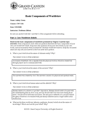 CWV 101 Basic Components Of Worldview - Basic Components of Worldview ...