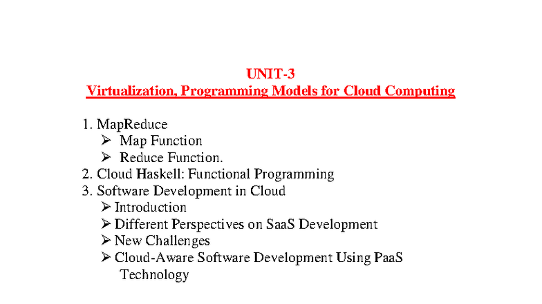 CC Unit 3 - Programming Models and Software Development in Cloud - Studocu