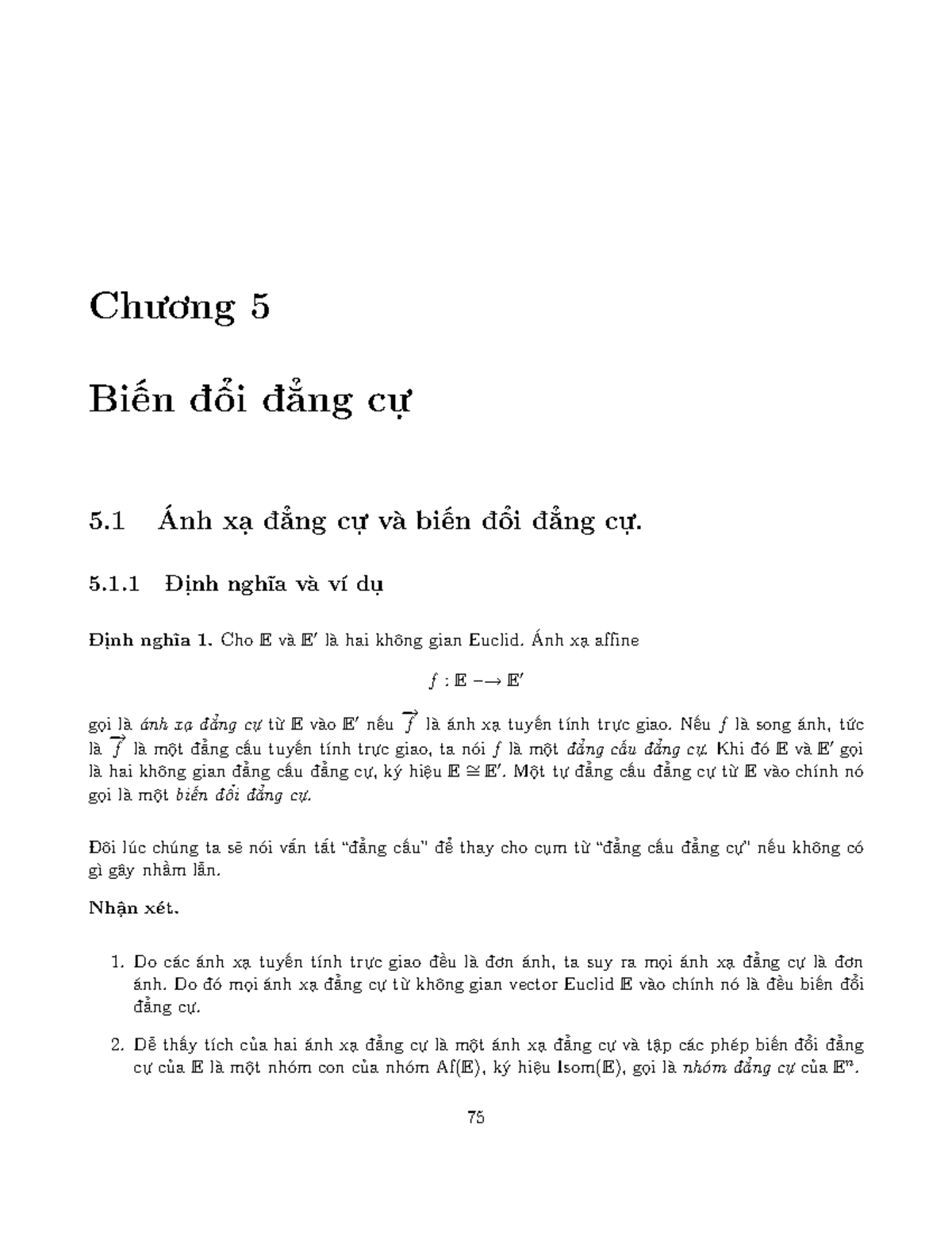 Chương 5 - Biến Đổi Đẳng Cự Trong Hình Học Tuyến Tính (HMTT) - Studocu