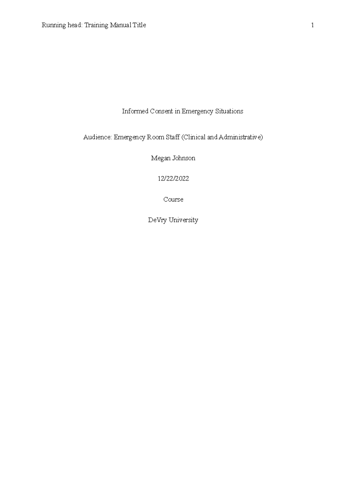 Emergency Room Training Manual Outline: Course Project Template - Studocu