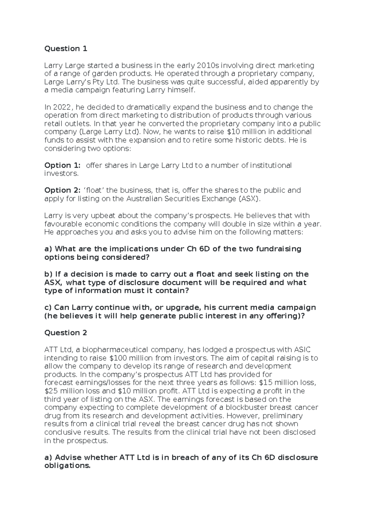 Large Larry Ltd Fundraising Options: Ch 6D Implications & Advice - Studocu