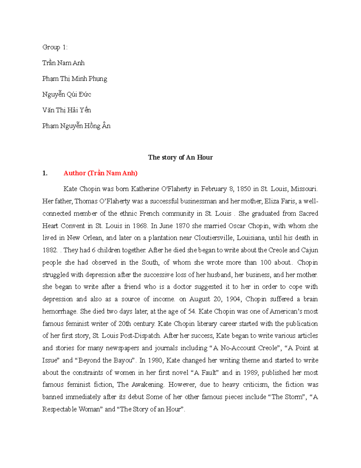 Analysis of 'The Story of An Hour' - Literature - Essay Notes - 2021 ...