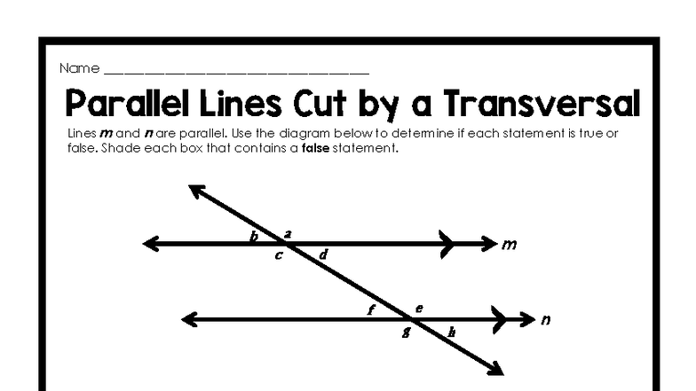 Parallel Lines Cut by a Transversal: T/F Homework - Studocu