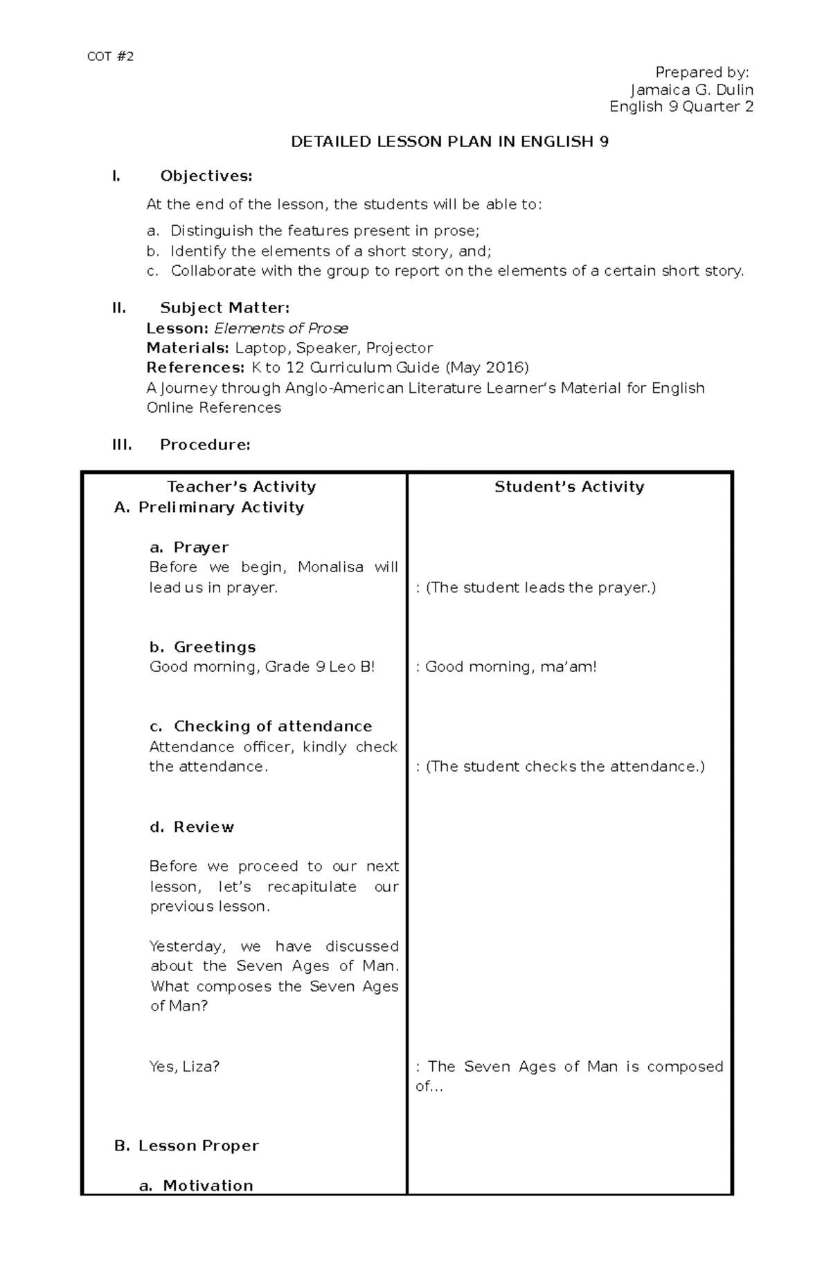Detailed Lesson Plan: Soundness of Reasoning in English 9 - Studocu