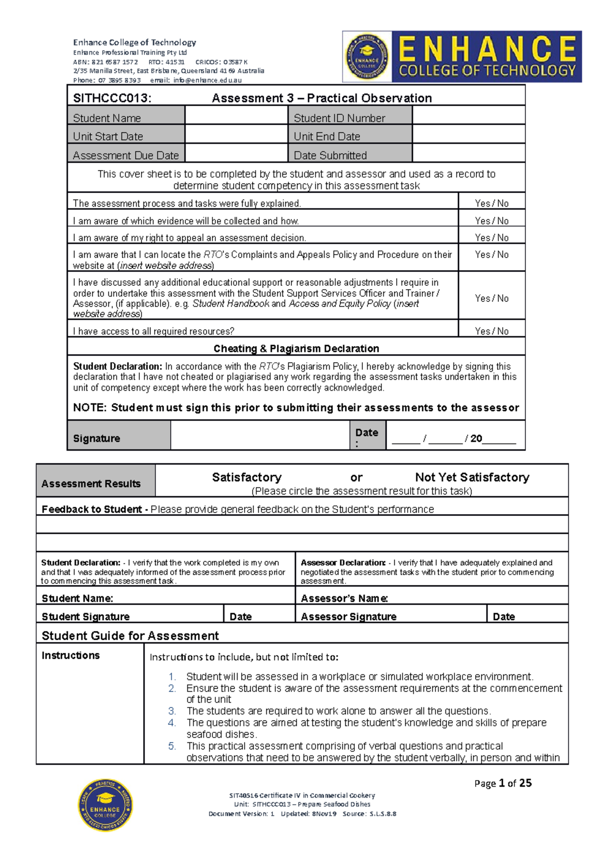 SITHCCC013: Practical Observation Assessment Task 3 Guide - Studocu