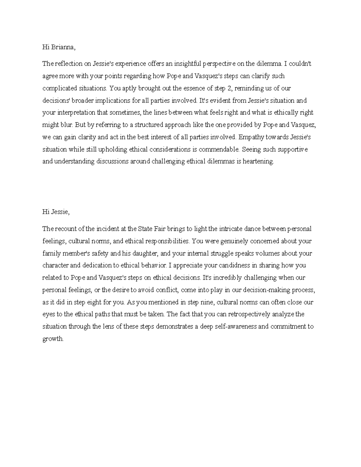 Ethics Reflection Responses - Course Code: ETH 101 - Studocu
