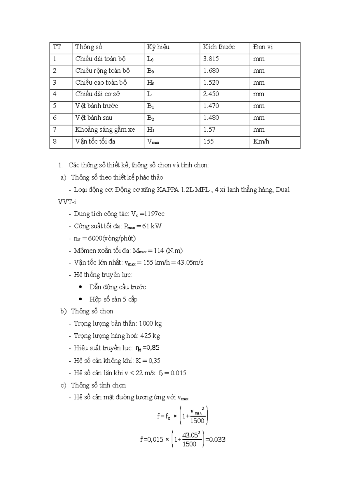 BTL LTOT - Thông số Kỹ thuật và Tính toán Động cơ Ô tô - Studocu