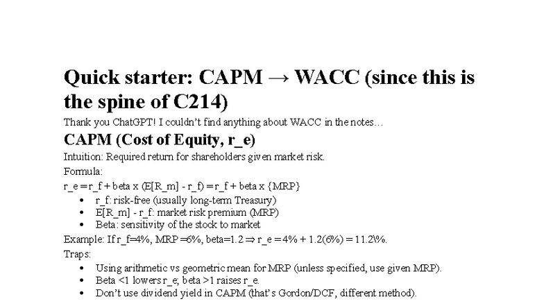 C214: CAPM and WACC Essentials for Financial Management - Studocu
