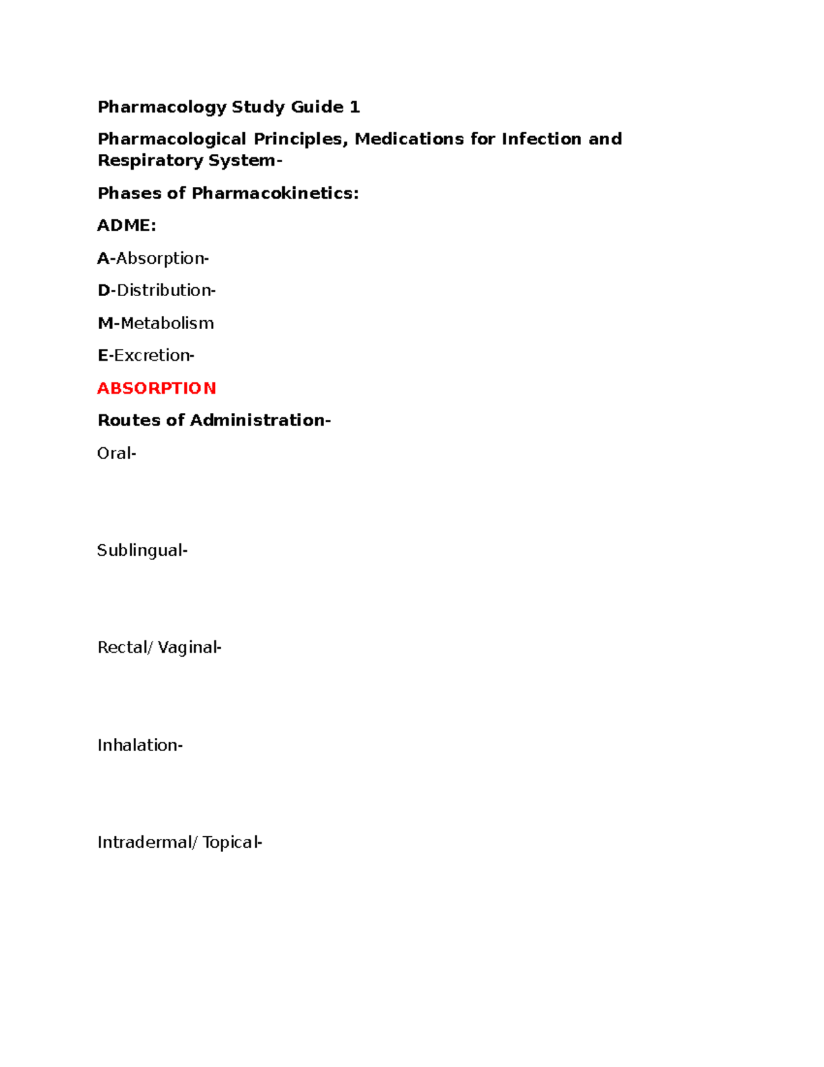 Pharmacology Study Guide 1: Key Concepts in Medications & ADME - Studocu